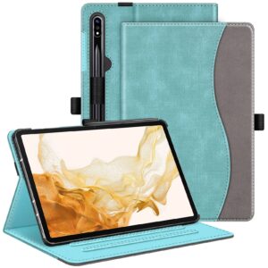 fintie case for samsung galaxy tab s10 plus/ s9 plus/ s8 plus/ s7 fe/ s7 plus 12.4 inch, multi-angle viewing protective cover with pocket, auto sleep/wake, turquoise