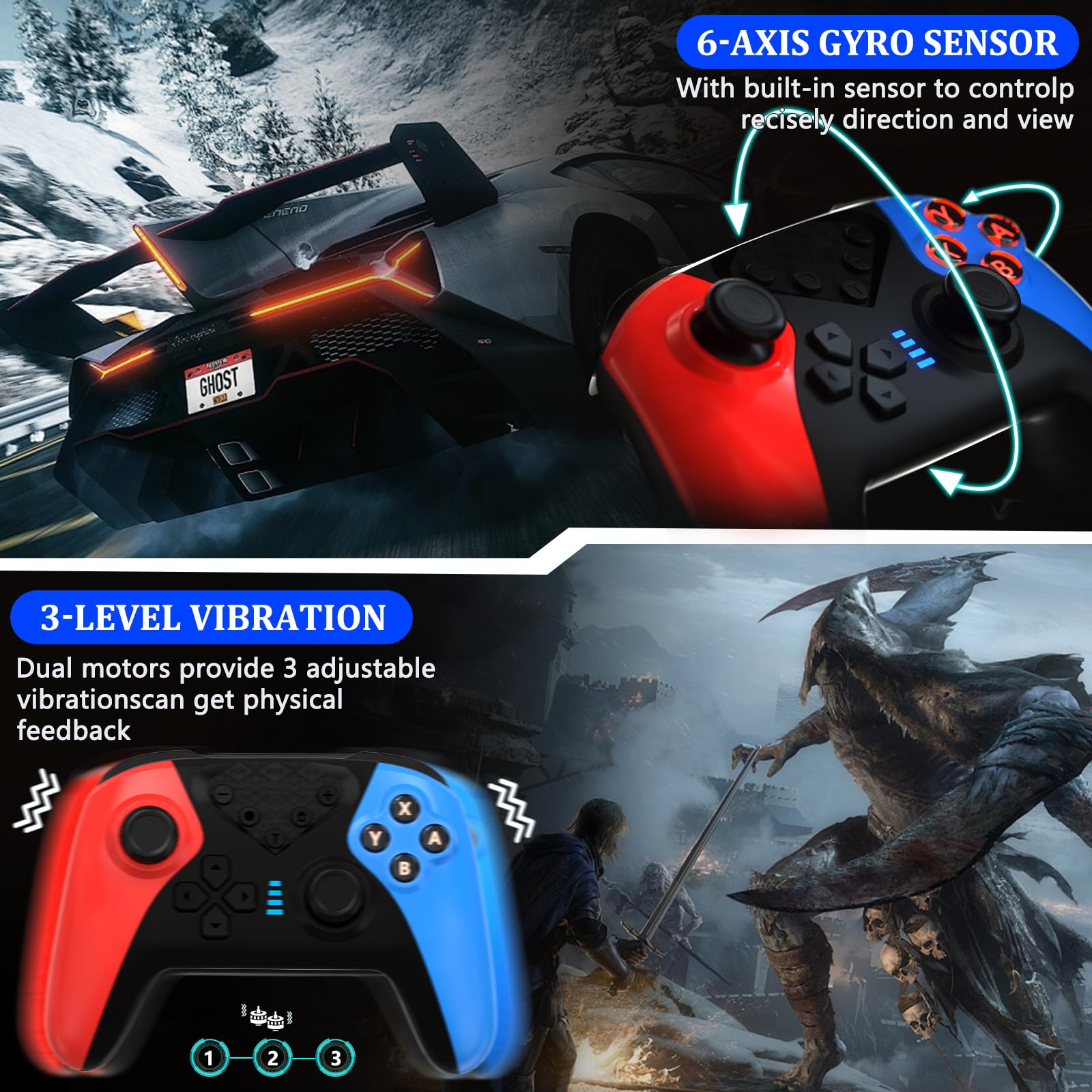 SZYUYU Switch Controller for Nintendo Switch,Switch Pro Controller for Wireless Switch/Switch Lite Remote with Dual Vibration/LED Keys Light, Gyro Axis, Motion Support Wake Up and Adjustable Turbo