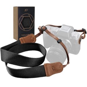 padwa lifestyle black camera strap - double layer crazy horse cowhide head,1.5" wide pure cotton woven camera straps,adjustable neck shoulder strap for all dslr cameras,great gift for photographers