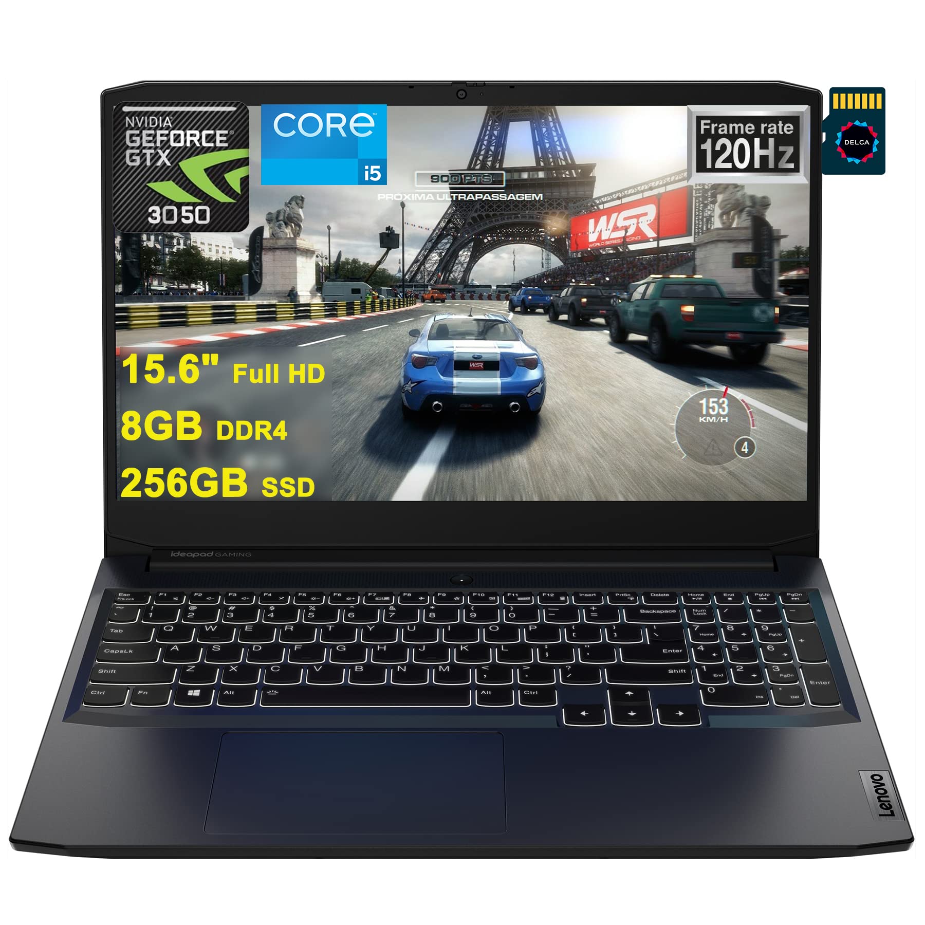 Lenovo IdeaPad Gaming 3 15 Laptop I 15.6" Full HD IPS 120Hz Anti-Glare I 11th Gen Intel 4-Core i5-11300H I 8GB DDR4 256GB SSD I GeForce RTX 3050 4GB I Backlit USB-C Win11 Black + 32GB MicroSD Card