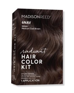 madison reed radiant hair color kit, medium smoky brown for 100% gray coverage, ammonia-free, 6nav siena brown, permanent hair dye, pack of 1