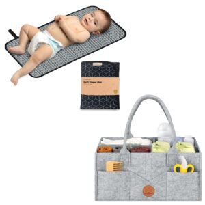 keababies portable diaper changing pad and baby diaper caddy organizer - waterproof foldable baby changing mat - large baby organizer - travel diaper change mat - diaper organizer for changing table