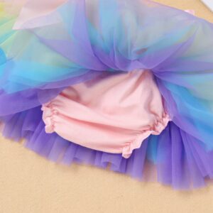 Baby Girls Rainbow Tutu Skirt with Headband Sets Toddler Girl Tulle Bloomers Diaper Covers Bowknot Bottom Skirts Skorts Tutu for Baby Girl 1st Birthday Cake Smash Outfit Rainbow 6-12 Months