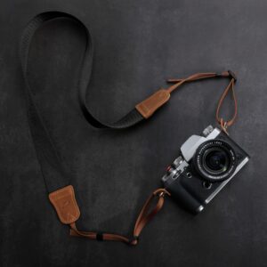 Padwa Lifestyle Black Camera Strap - Double Layer Crazy Horse Cowhide Head,1.5" Wide Pure Cotton Woven Camera Straps,Adjustable Neck Shoulder Strap for All DSLR Cameras,Great Gift for Photographers