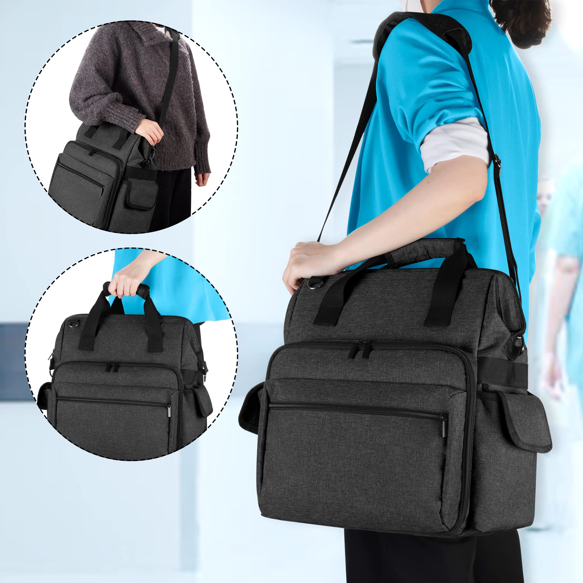 Trunab Nurse Bag with Multiple Pockets, Nurse Tote Bag for Work, Clinical, Home Care, Hospice Visit, with Padded 15.6" Laptop Sleeve