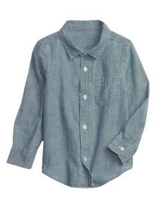 gap baby boys chambray long sleeve dress shirt, medium wash, 2t us