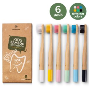 GREENZLA Bamboo Toothbrush Family Bundle | 4 Pack Adult Travel Toothbrush with Case and Charcoal Dental Floss | 6 Pack BPA Free Soft Bristle Kids Toothbrush