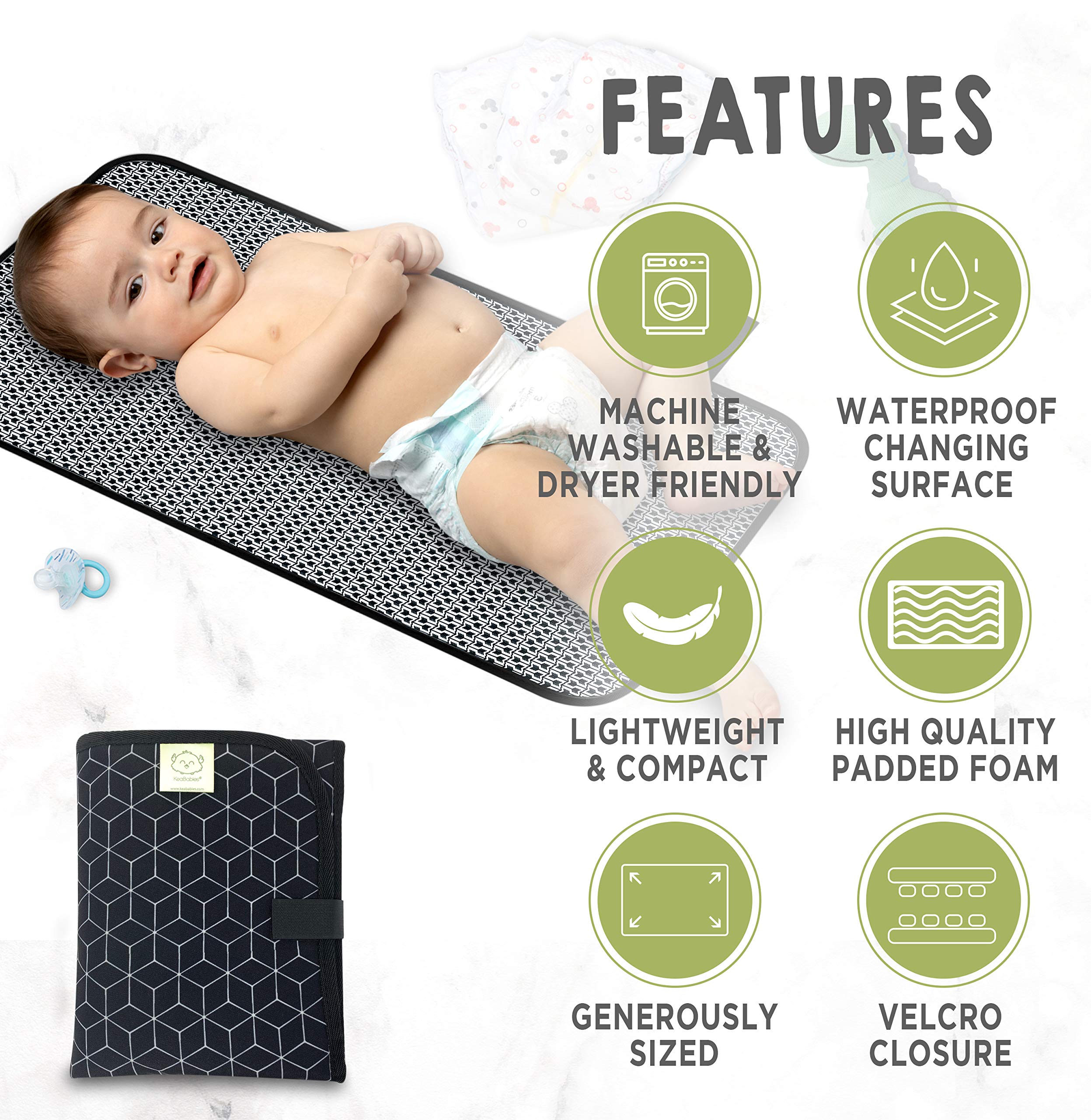 KeaBabies Portable Diaper Changing Pad and Baby Diaper Caddy Organizer - Waterproof Foldable Baby Changing Mat - Large Baby Organizer - Travel Diaper Change Mat - Diaper Organizer for Changing Table