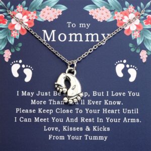 wsnang first time mom pregnancy gift necklace with message card feet footprints pendant necklace for expecting mom (feet bump nl card)