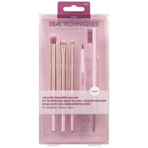 naturally beautiful eye set by real techniques for women - 5 pc tapered shadow brush - 355, brow highlighter brush - 354, flat liner brush - 326, brow duo brush - 353, fine point tweezer