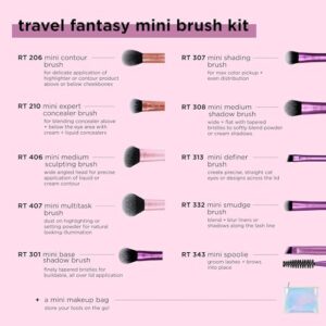 Real Techniques 11 Piece Travel Fantasy Mini Brush Set, Travel Size Makeup Brushes For Foundation Eyeshadow, Powder, Blush, Contour, & Concealer, Makeup Bag Included, Gift Set, Cruelty-Free