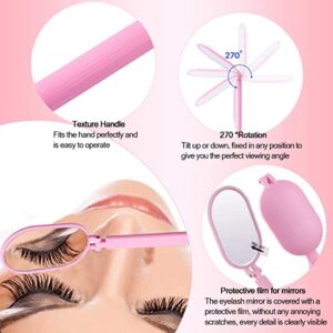 55 PCS lash Fan Dryer for Eyelash Extensions,USB Air Conditioning Blower, Mini Mister for Lash Extensions, Adjustable 270 Degree Lash Mirror, 2 Lash Shampoo Brushes, 50 Eyelash Mascara Brush (Pink)