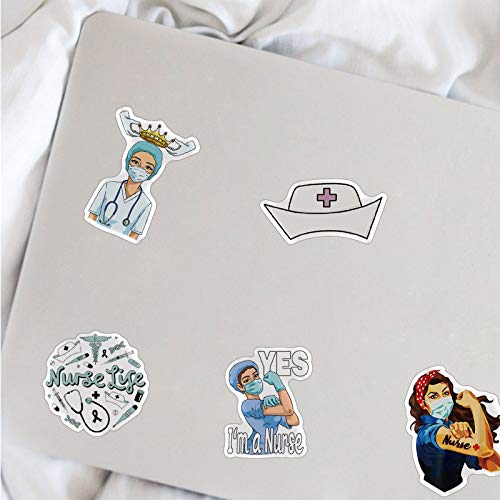 Zheqiai 50 Pcs International Nurses Day Stickers Registered Nurse R N Paramedic Medical Nursing Gift Waterproof Stickers for Laptop White 50pcs