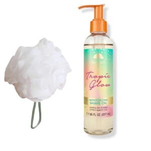 T H Tree Hut Tropic Glow Shave Oil Set! Includes Shave Oil and Loofah! Formulated With Real Sugar, Certified Shea Butter And Capuacu! Soothes and Moisturizes Skin! (Tropic Glow Bare)