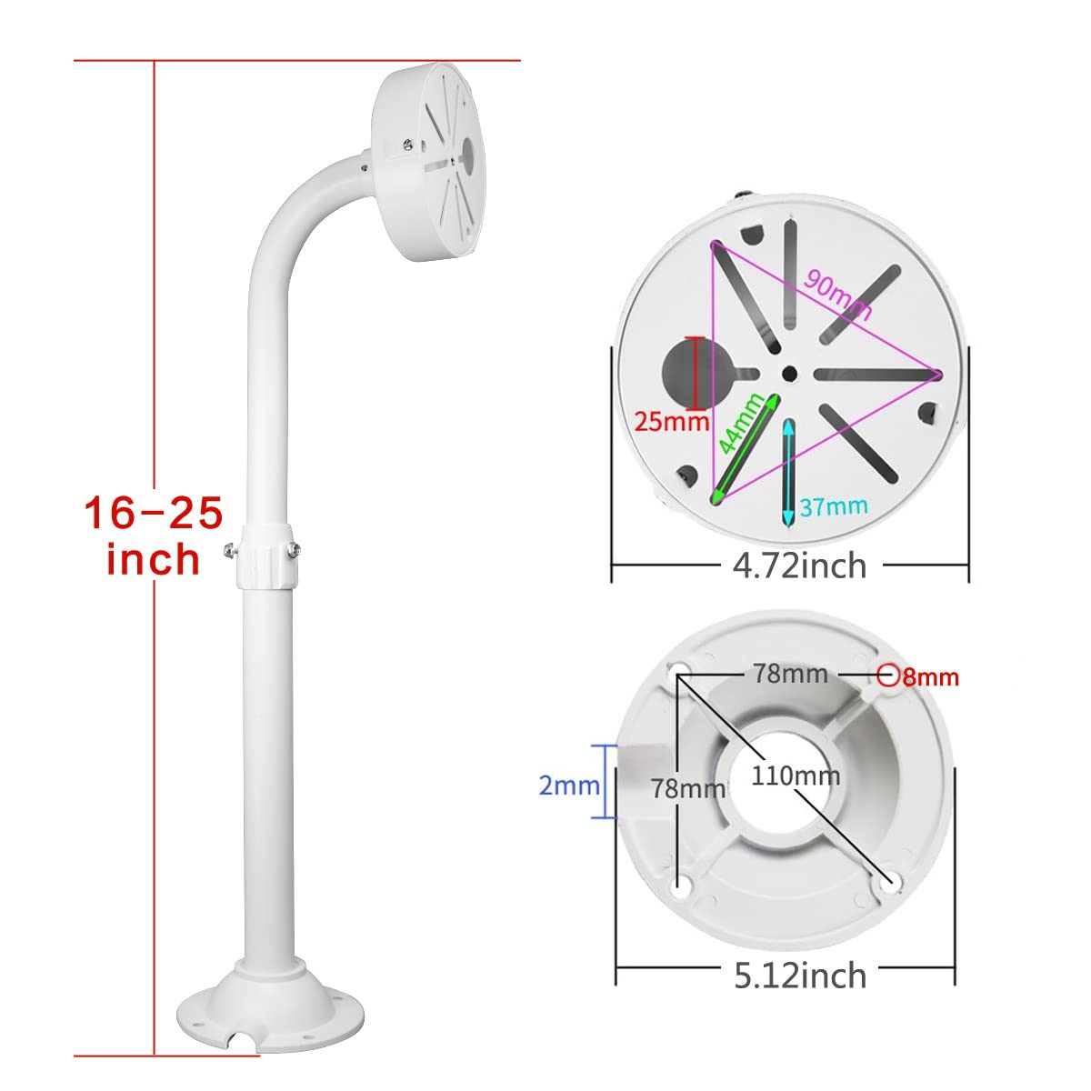 compcctv Security Camera Mount Bracket, Dome Camera Mount Universal Camera Wall Mounting Bracket/IP Camera for CCTV Security Camera, L Type (16-25 inch)