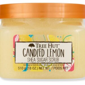 T H Tree Hut Shea Sugar Body Scrub Candied Lemon,18oz, With Single Fragrance-Free Makeup Remover Cleansing Towelettes