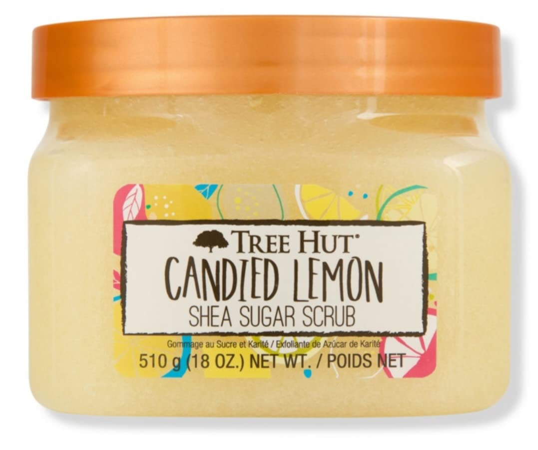 T H Tree Hut Shea Sugar Body Scrub Candied Lemon,18oz, With Single Fragrance-Free Makeup Remover Cleansing Towelettes