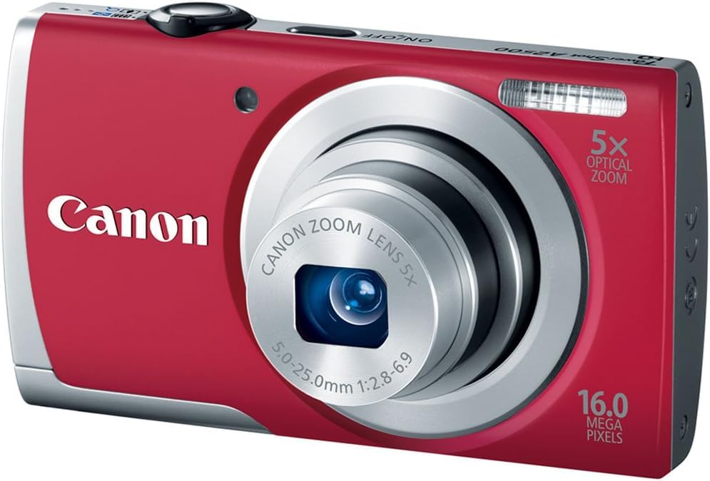 Canon PowerShot A2500 16MP Digital Camera with 5x Optical Image Stabilized Zoom with 2.7-Inch LCD (Red) (Renewed)