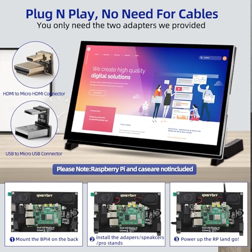 iPistBit 7" IPS LCD Touch Screen, No-Cable-Needed 1024X600 Dual-Speaker HDMI Small Touchscreen Monitor Compatible with Raspberry Pi 5 4 3 2 Zero B B+, Windows 11 10 8 7, Drive-Free