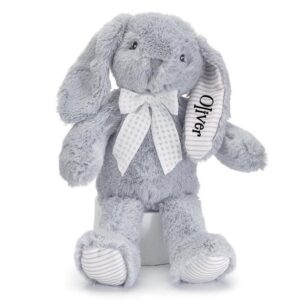 Personalized Grey Bunny Soft and Floppy Ear Keepsake Easter Bunny - 8 Inches