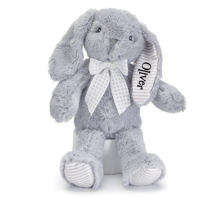 Personalized Grey Bunny Soft and Floppy Ear Keepsake Easter Bunny - 8 Inches