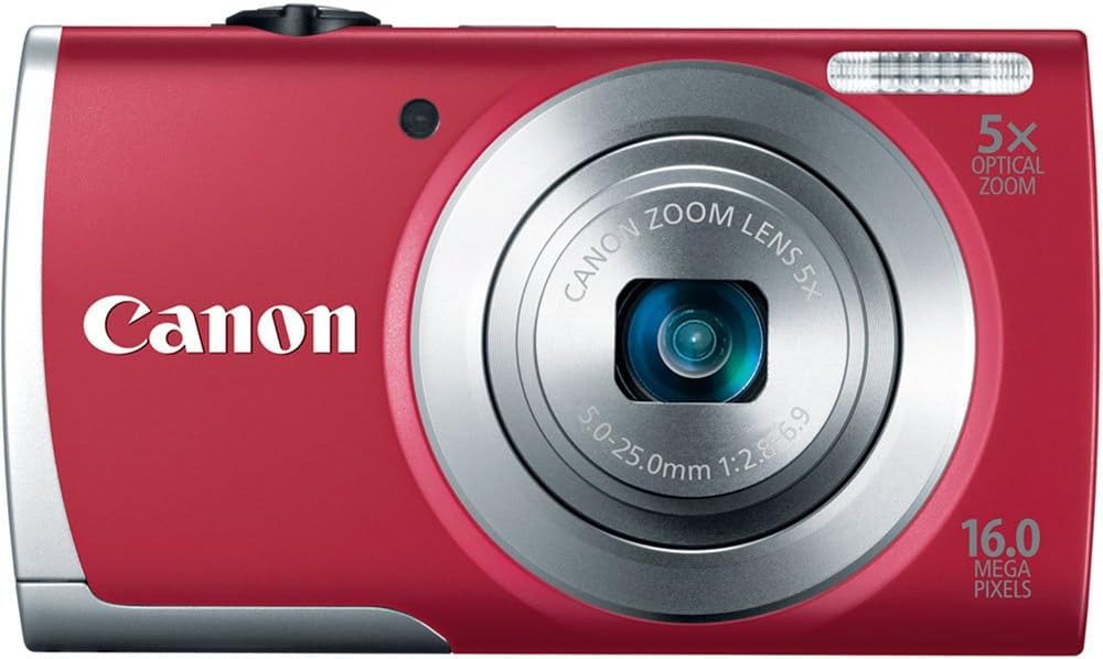 Canon PowerShot A2500 16MP Digital Camera with 5x Optical Image Stabilized Zoom with 2.7-Inch LCD (Red) (Renewed)