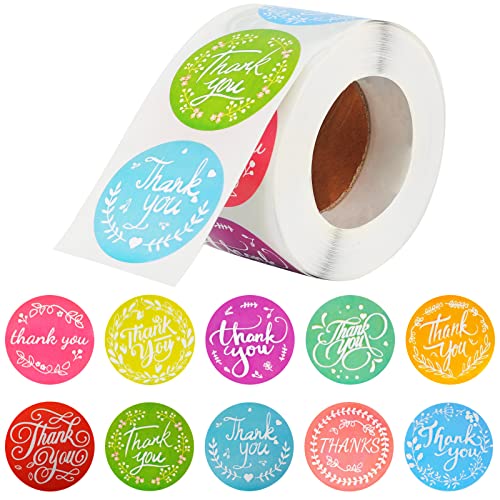 Sainyarh 500pcs Thank You Stickers, 1.5 inch Round 10 Colors Thank You Labels for Your Order Small Business Gifts Bags Packing/Birthday Party Favors/Wedding Card Envelope Mailer Seal Sticker