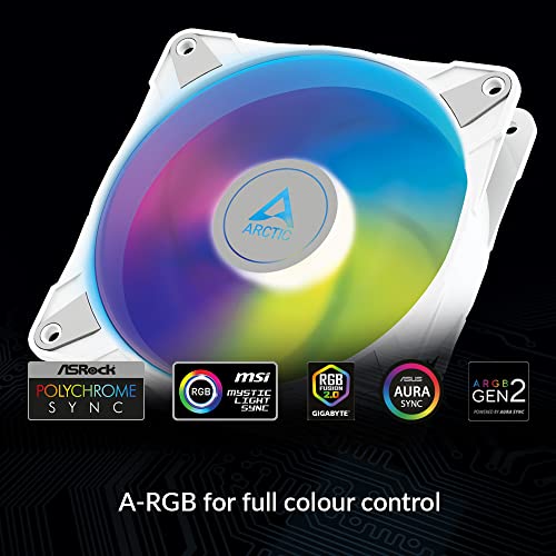 ARCTIC P14 PWM PST A-RGB - PC Fan, 140mm PWM Case Fan, Optimised for Static Pressure, Semi-Passive: 200–1900 RPM (0 RPM <5%), 5V 3 Pin A-RGB LED, Single Fan - White