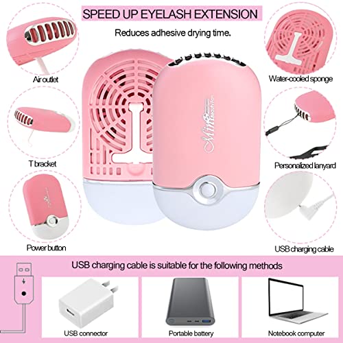 55 PCS lash Fan Dryer for Eyelash Extensions,USB Air Conditioning Blower, Mini Mister for Lash Extensions, Adjustable 270 Degree Lash Mirror, 2 Lash Shampoo Brushes, 50 Eyelash Mascara Brush (Pink)