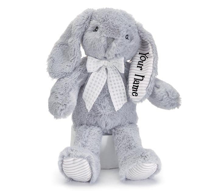 Personalized Grey Bunny Soft and Floppy Ear Keepsake Easter Bunny - 8 Inches