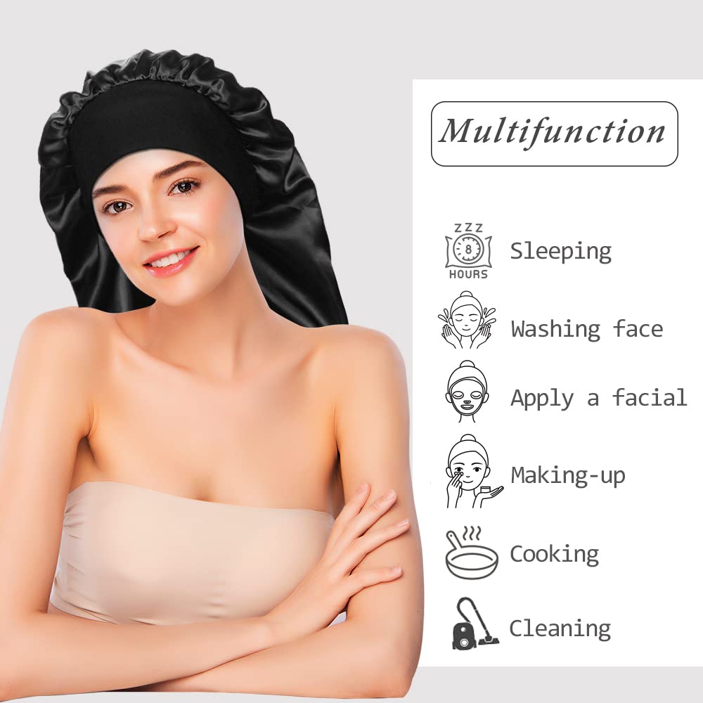 2 Pieces Long Silky Satin Sleep Bonnet for Curly Hair, Long Dreadlocks and Braids Hair Bonnets for Hair Care