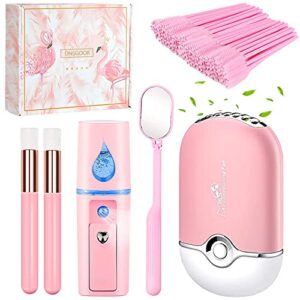 55 pcs lash fan dryer for eyelash extensions,usb air conditioning blower, mini mister for lash extensions, adjustable 270 degree lash mirror, 2 lash shampoo brushes, 50 eyelash mascara brush (pink)