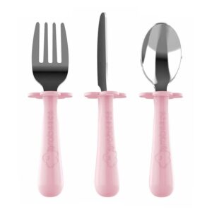 grabease toddler silverware set forks spoons and knives set toddler utensils feeding supplies, bpa and phthalates-free, dishwasher safe, blush pink