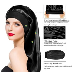 2 Pieces Long Silky Satin Sleep Bonnet for Curly Hair, Long Dreadlocks and Braids Hair Bonnets for Hair Care