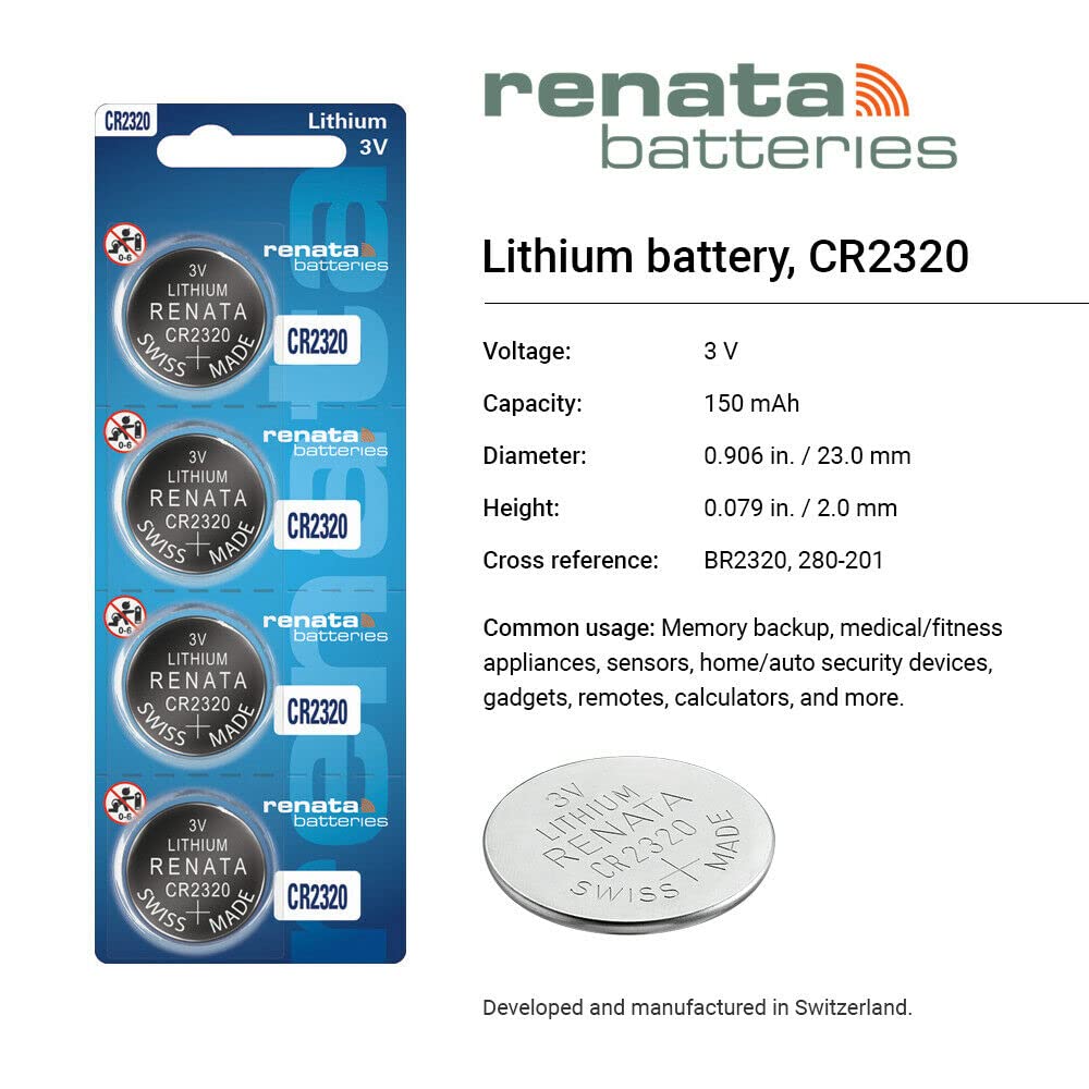 Renata CR2320 Batteries - 3V Lithium Coin Cell 2320 Battery (4 Count)