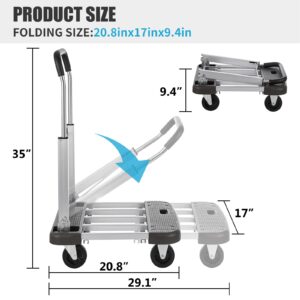 BLTPress Foldable Push Cart Dolly, Portable 330LB Capacity Platform Cart with Wheels for Moving, Lightweight Aluminum Hand Deep Green