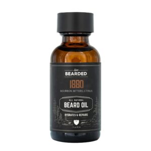 live bearded: beard oil - premium all-natural beard oil for men with jojoba oil beard care - 1 fl oz - made in the usa - beard oil for dry flaky skin - 1880 scented: bourbon, bitters, citrus