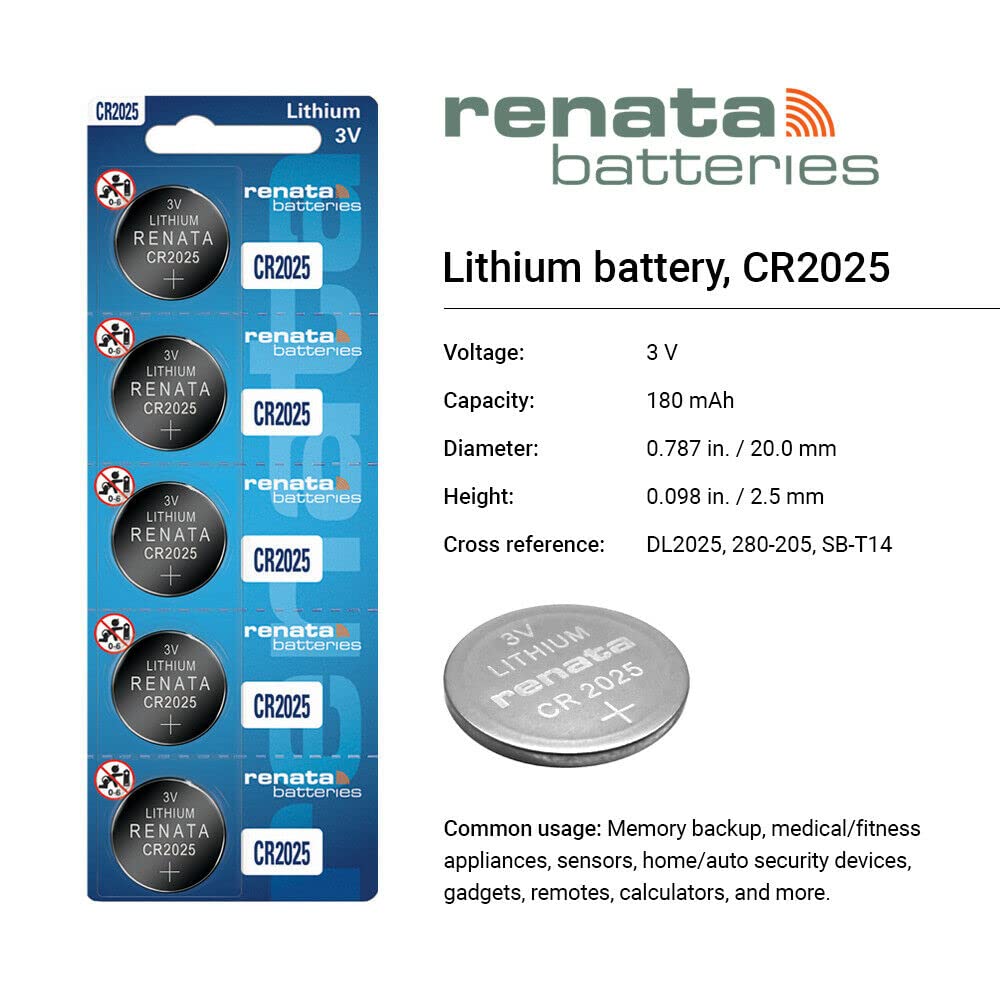 Renata CR2025 Batteries - 3V Lithium Coin Cell 2025 Battery (2 Count)