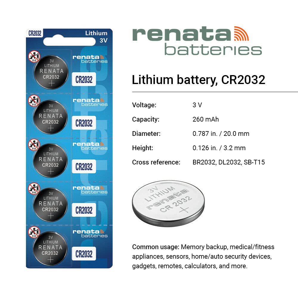 Renata CR2032 Batteries - 3V Lithium Coin Cell 2032 Battery (20 Count)