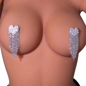 riymusry 2pcs rhinestone body jewelry festival heart nipple stickers rhinestone breast cover shiny crystal chest stickers accessories jewelry for women (heart)