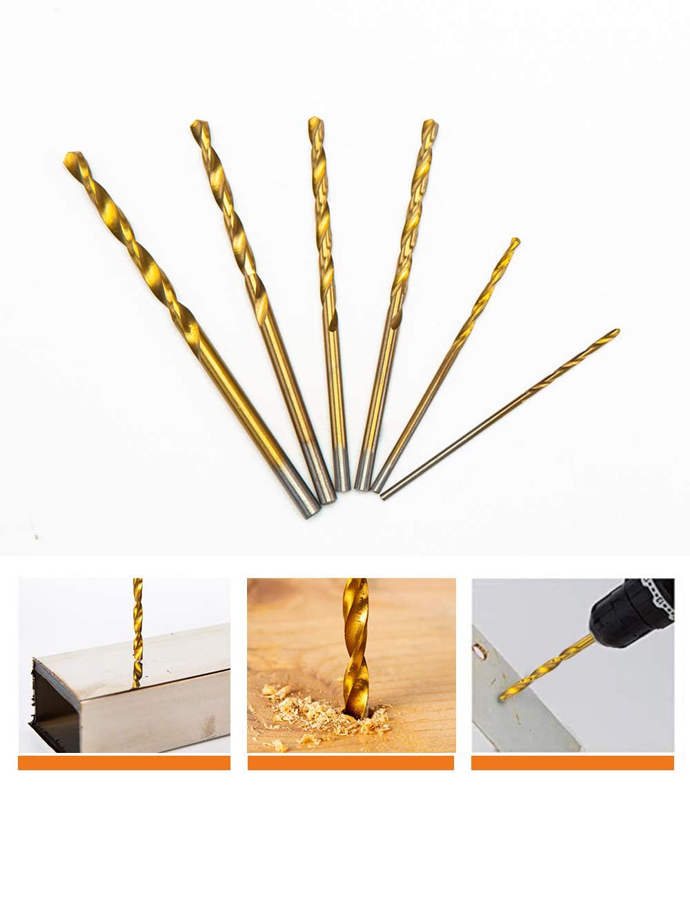 60 Pcs Titanium Twist Drill Bit Set Mini Micro Drill Bit Set 3/64"-1/8" Metal, High Speed Steel, Aluminum Alloy,Micro Drill Bit for Wood, Plastic Wood Drill Bit Sets