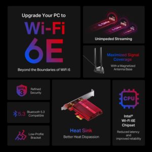 TP-Link WiFi 6E Intel AX210 AXE5400 PCIe WiFi Card for PC (Archer TXE75E) - Tri Band Wireless Adapter for Desktop PC with Magnetic Base Dual Antenna, Bluetooth 5.3(USB Port), WPA3, MU-MIMO, OFDMA