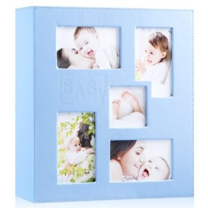 ywlake baby photo album 4x6 500 pocket pictures, leather cover newborn shower boy bebe album holds 500 horizontal vertical photos blue