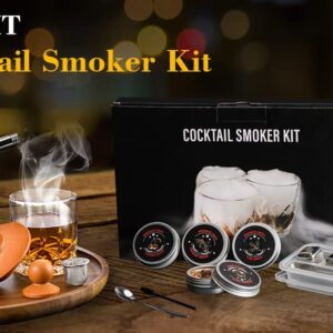 Cocktail Smoker Kit with Torch, Ice Cubes, 4 Flavors Wood Chips, Whiskey Drink Smoker Old Fashioned Smoker Kit for Whiskey Cocktail Wine, No Butane