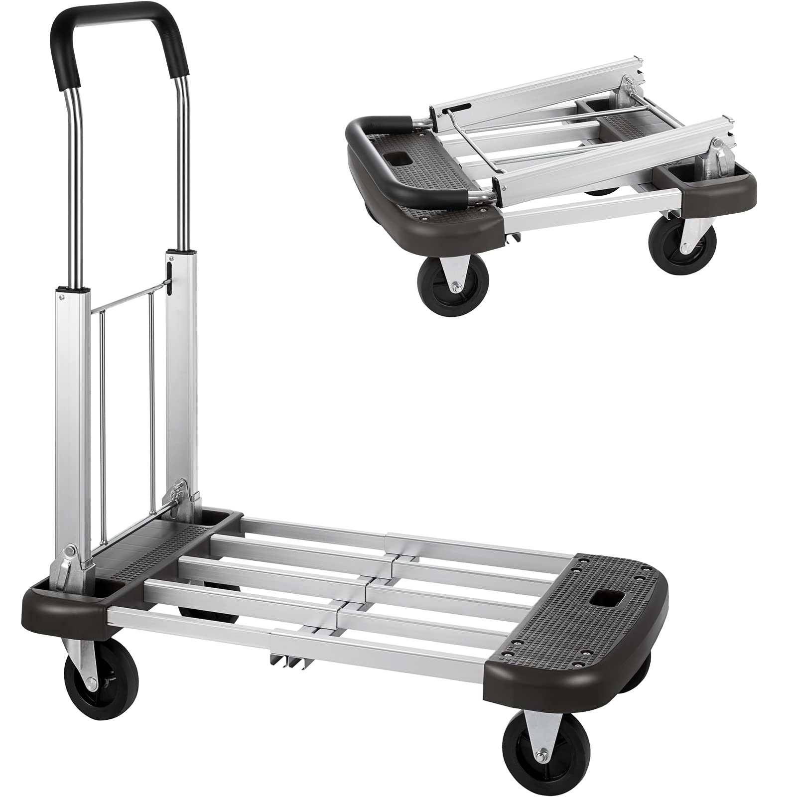 BLTPress Foldable Push Cart Dolly, Portable 330LB Capacity Platform Cart with Wheels for Moving, Lightweight Aluminum Hand Deep Green