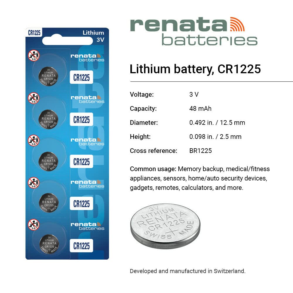 Renata CR1225 Batteries - 3V Lithium Coin Cell 1225 Battery (2 Count)