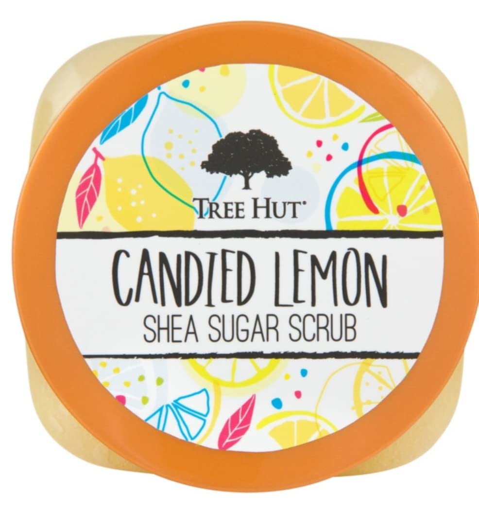 T H Tree Hut Shea Sugar Body Scrub Candied Lemon,18oz, With Single Fragrance-Free Makeup Remover Cleansing Towelettes