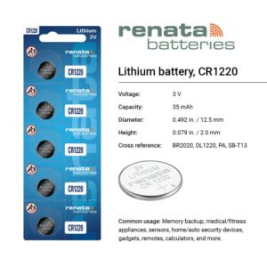 Renata CR1220 Batteries - 3V Lithium Coin Cell 1220 Battery (2 Count)