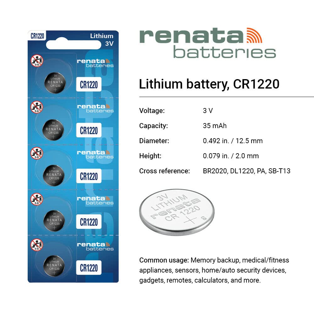 Renata CR1220 Batteries - 3V Lithium Coin Cell 1220 Battery (2 Count)