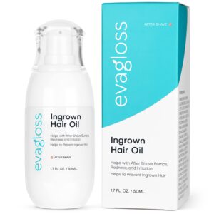 evagloss ingrown hair treatment oil prevents ingrown hair helps with razor bumps hair removal after shave bumps, soothes redness and irritation - good for bikini area, legs, underarm 1.7 fl. oz